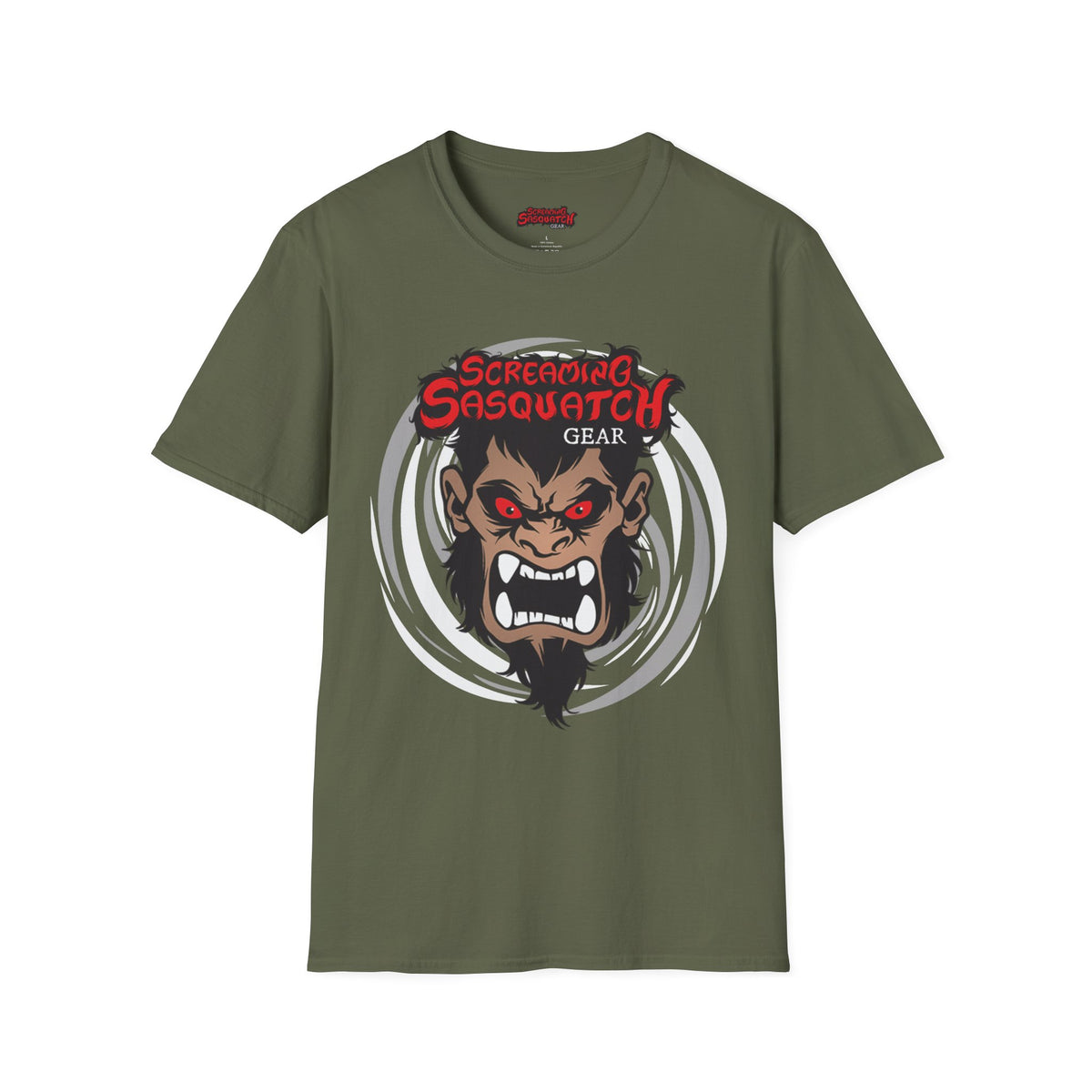 Swirling Squatch - Military Green - T-Shirt – Screaming Sasquatch Gear